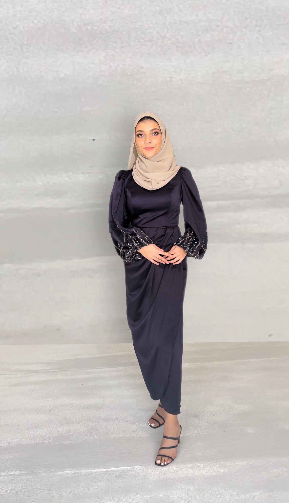 Aliya Satin Dress in Navy Blue – Maleve Official