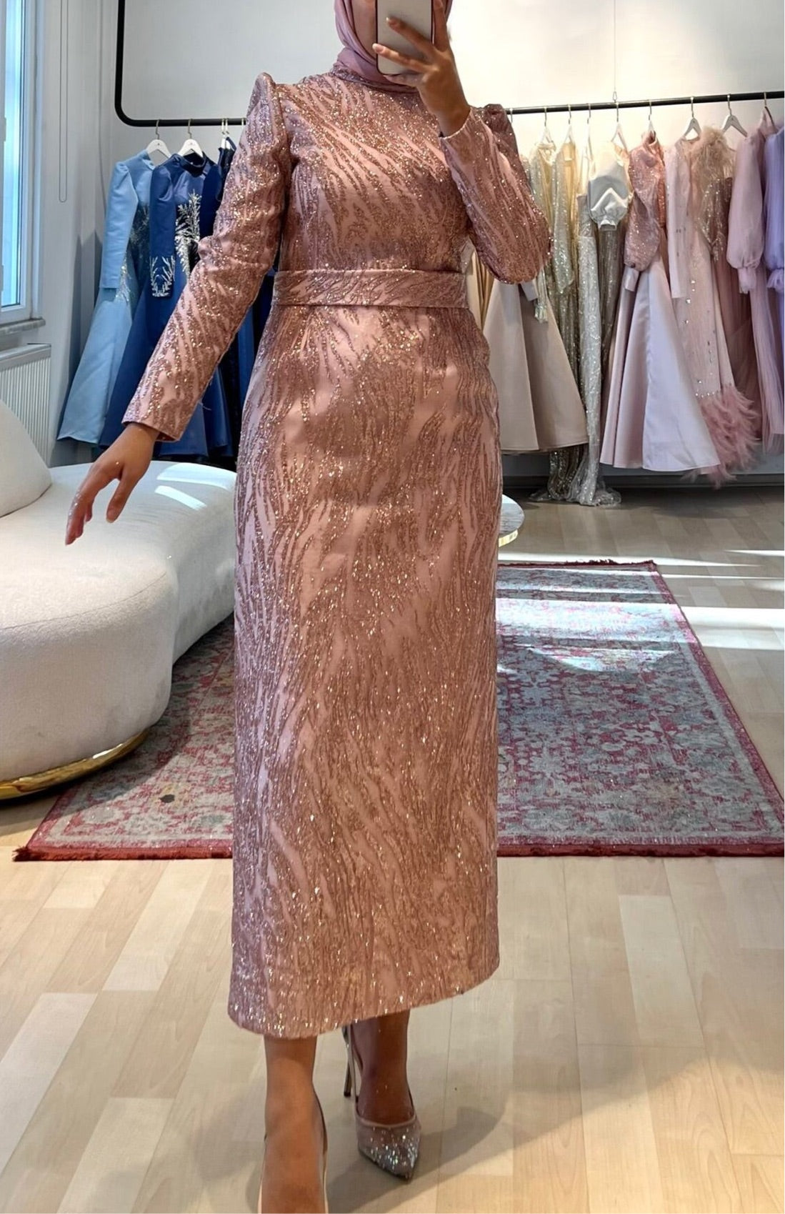 Ankle length Gold Glitter Dress – Maleve Official