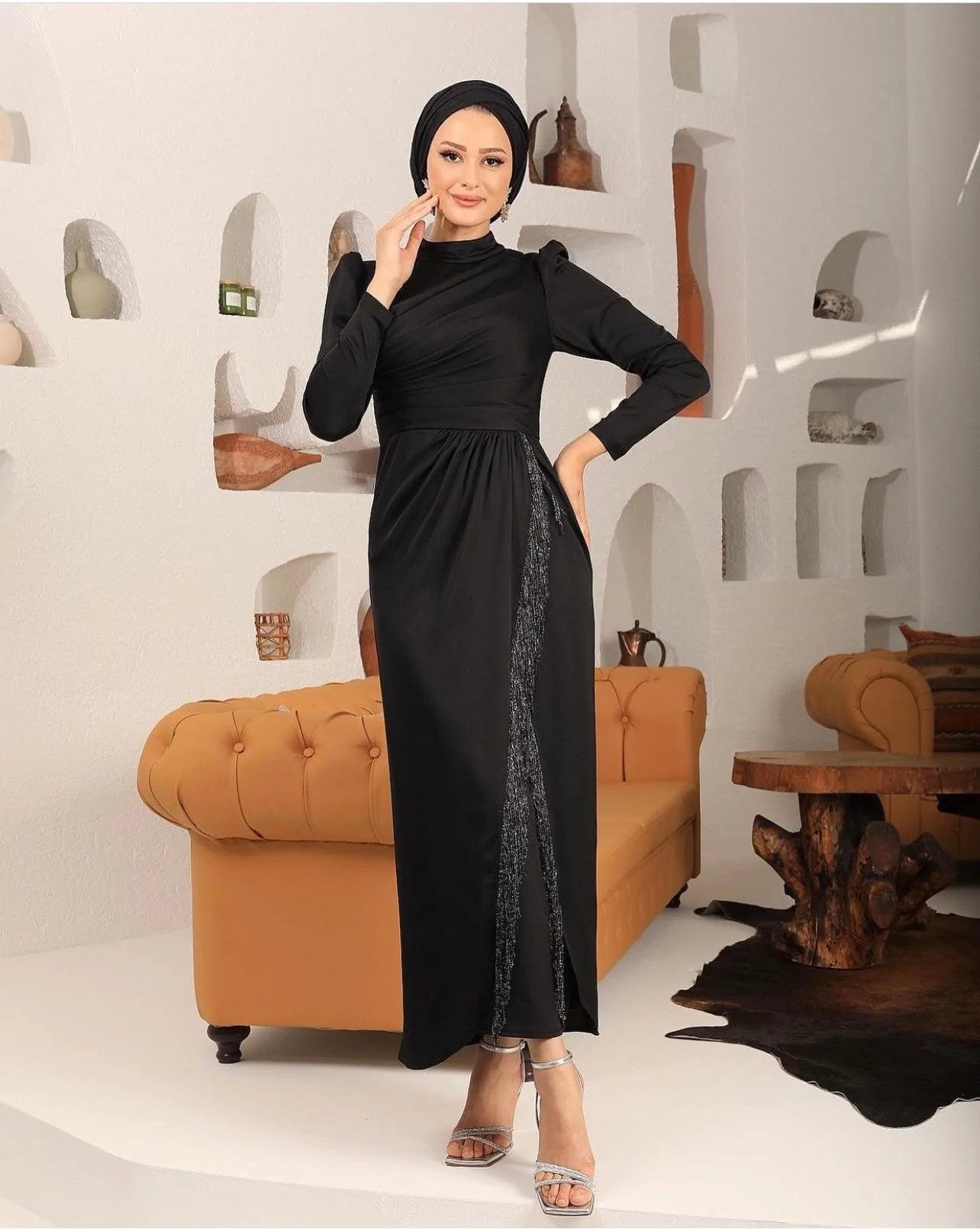 Nancy Black Fringe Satin Dress – Maleve Official